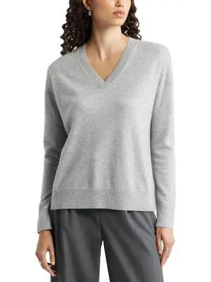 Nordstrom V-neck Cashmere Sweater - Grey Silk Heather