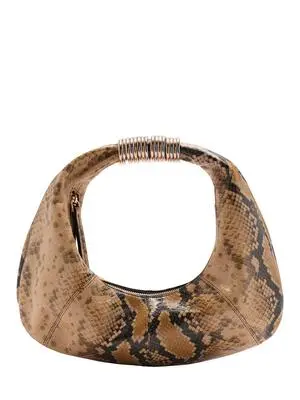 Mango Kira Snakeskin Embossed Leather Shoulder Bag - Light Beige