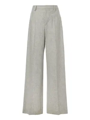 Brunello Cucinelli Wool And Cashmere Flannel Wide-leg Trousers - Grey