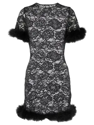 Oseree O-lover Feather-trimmed Minidress - Black
