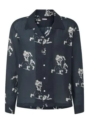BODE Football Silhouette Printed Linen Shirt - Black