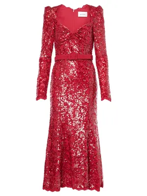 Rebecca Vallance X Nicky Hilton Leyla Sequined Midi Dress - Red