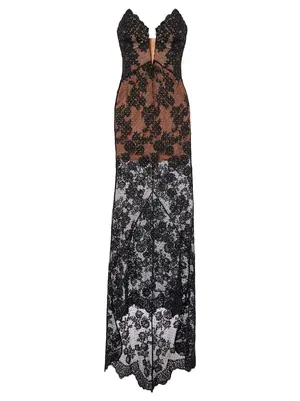SELF-PORTRAIT Embellished Sheer Lace Gown - Black