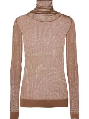 LEMAIRE Ribbed-knit Turtleneck Top - Brown