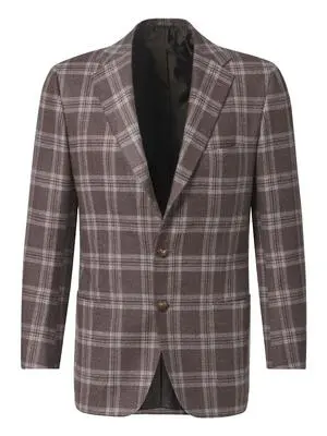 Kiton Checked Wool, Silk And Linen Blazer - Brown