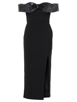 SELF-PORTRAIT Strapless Embellished Midi Dress - Black