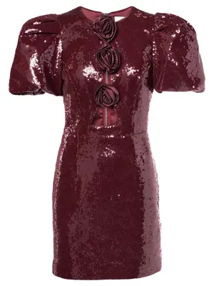 Rebecca Vallance Zelda Floral-appliqué Sequined Minidress - Burgundy