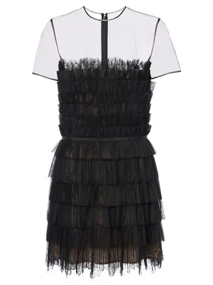 Costarellos Hayla Tulle And Chantilly Lace Minidress - Black