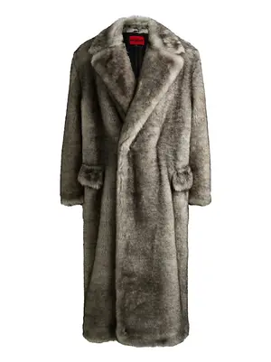 Hugo Double-breasted Faux-fur Coat - Medium Grey