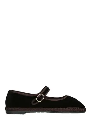 FLABELUS Single-strap Cotton Mary Jane Flats - Black