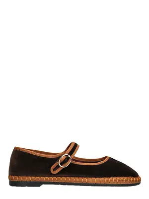 FLABELUS Yoki Single-strap Cotton Mary Jane Flats - Brown