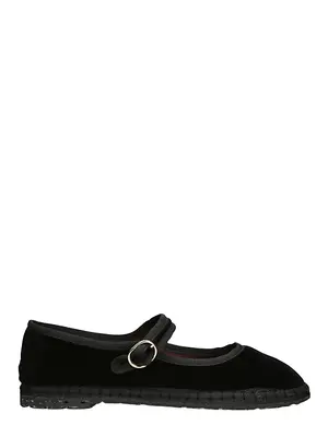 FLABELUS Antonia Cotton Mary Jane Flats - Black