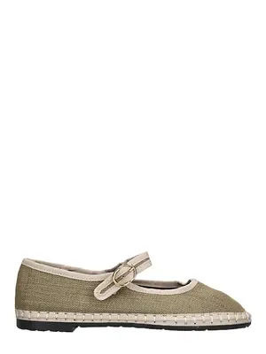 FLABELUS Ishmael Linen Mary Jane Flats Khaki