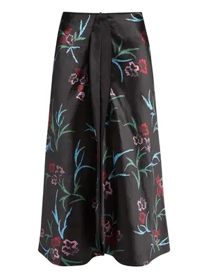 Giorgio Armani Floral Silk Maxi Skirt - Blackmulti