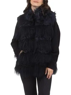 Gorski Horizontal Lamb Shearling Vest - Navy