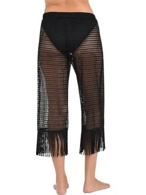 La Blanca Open-knit Crochet Cropped Pants Black
