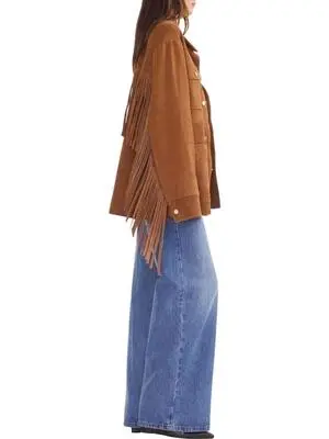 Cynthia Rowley Fringe-trim Faux Suede Jacket - Brown