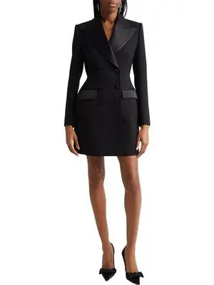 Dolce & Gabbana Hourglass Double Breasted Long Wool & Silk Blend Tuxedo Jacket - Nero