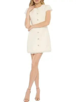 Likely Riello Rhinestone Button Tweed Mini Dress - Ivory