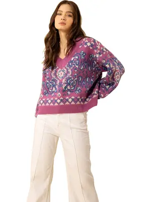 Hale Bob Jessica Jacquard Sweater - Purple