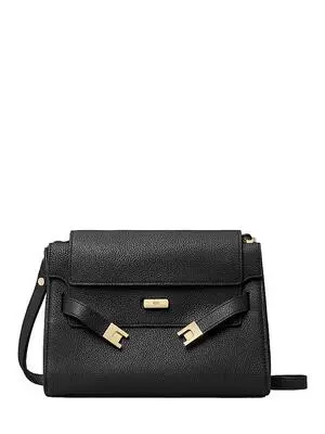 Tory Burch Lee Radziwell Shoulder Bag Black Pebbled Leather
