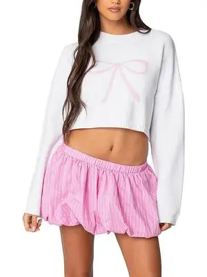 EDIKTED Knit Bow Cropped Sweater - White