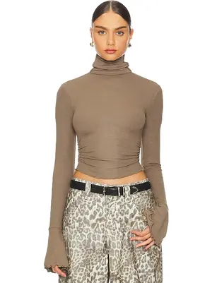 LOVERS AND FRIENDS Belen Turtleneck Top - Dark Taupe