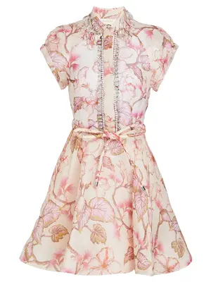 Zimmermann Crystal-embellished Floral-print Mini Dress - Blush