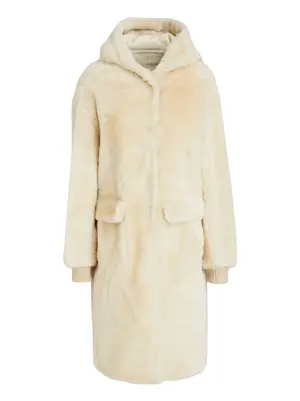 YVES SALOMON Shearling Hooded Coat - Cream