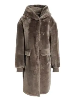YVES SALOMON Shearling Hooded Coat - Taupe