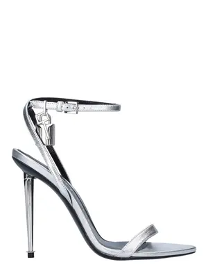 TOM FORD Tom Ford Leather Padlock Stiletto Sandals Silver
