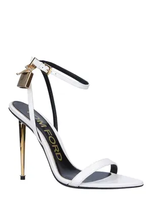 TOM FORD Tom Ford Leather Padlock Stiletto Sandals White