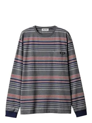 Miu Miu Miu Miu Cotton Striped T-Shirt Grey