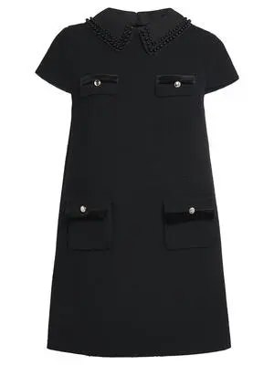 Maje Maje Sleeveless Tweed Mini Dress With Contrast Collar And Denim Trims Black