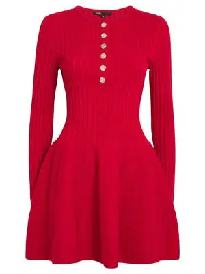 Maje Knitted Mini Skater Dress Red