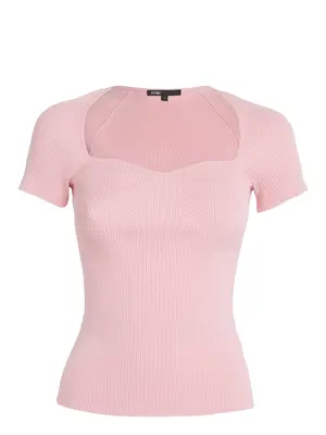 Maje Short-Sleeve Ribbed Top Pink