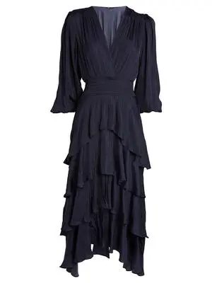 Maje Ruffled Midi Dress - Blue