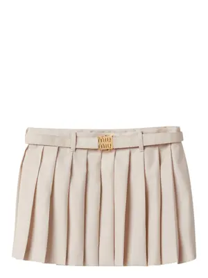 Miu Miu Wool Pleated Mini Skirt Neutral