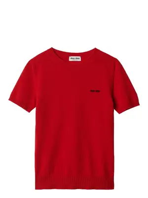 Miu Miu Cashmere Logo Sweater Red