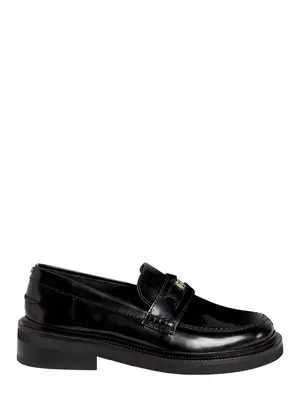 Maje Leather Penny Loafers - Black