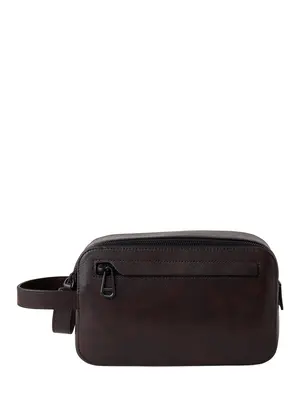 Mulberry Leather Double-zip Wash Bag - Brown