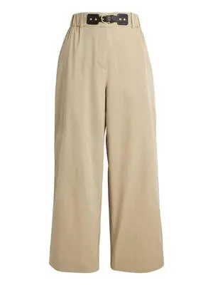 Maje Cotton Gabardine Wide-Leg Trousers Brown