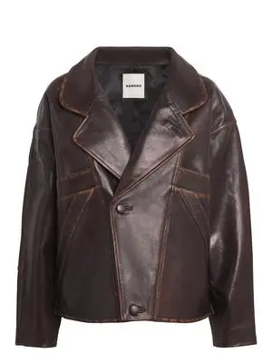 Sandro Double-breasted Leather Jacket - Brown