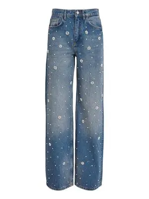 Maje Embellished Wide-leg Jeans - Blue