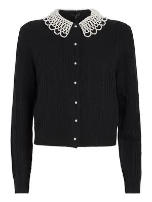 Maje Wool-blend Cardigan With Pearlized Beads - Black
