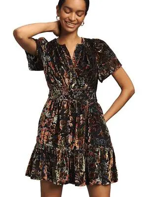 THE SOMERSET COLLECTION BY ANTHROPOLOGIE The Somerset Collection Velvet Mini Dress Black Pattern
