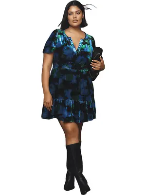 THE SOMERSET COLLECTION BY ANTHROPOLOGIE The Somerset Collection Velvet Mini Dress Blue