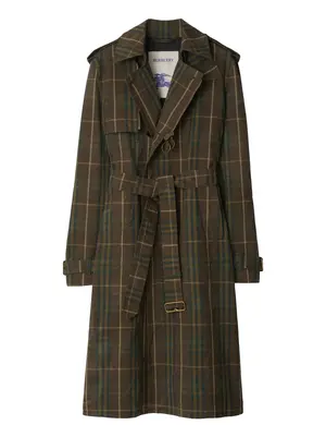 Burberry Checked Cotton Trench Coat - Brown