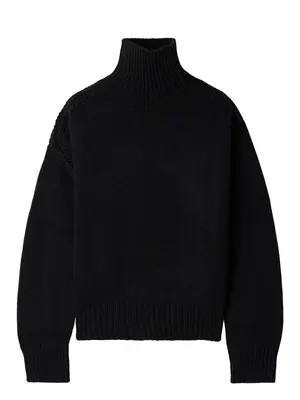 Sasuphi Oversized Cutout Ribbed Cashmere Turtleneck Sweater - Black