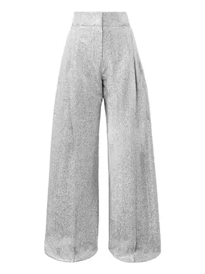 LIBEROWE Delphi Pleated Metallic Knitted Wide-leg Pants - Silver